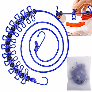 Portable Travel Clothesline, Adjustable Elastic Travel Camping Retractable Clothesline with 12pcs Clips for Outdoor and Indoor Use (Black)