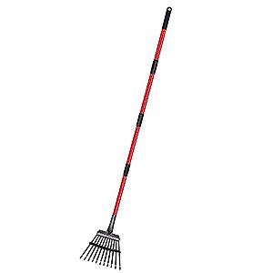 Adjustable Garden Rake for Leaves,38”-63”Long Handle Garden Rake,Expanding Metal 11 Tines Shrub Rake,Lightweight Heavy Duty Handle Thatch Rake,Professional Lawn Rake to Collect Leaf & Poop among Yards
