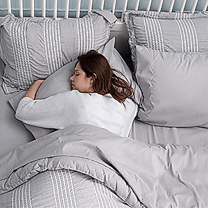 Bedsure Twin Bed in A Bag - Twin Comforter Sets 6 Piece Stripes Seersucker Bedding Set, Soft Lightweight Down Alternative Comforter Twin Bed Set(Grey 68x88 inch)