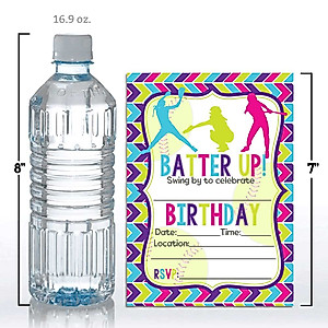 Amanda Creation Batter Up Softball Themed Birthday Party Invitations, 20 5x7 Fill-In Cards with Twenty White Envelopes