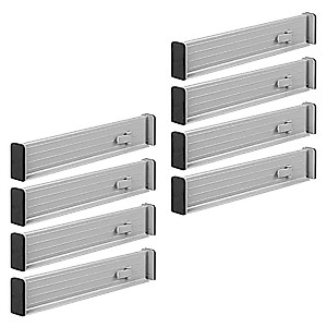 mDesign Expandable Dresser Drawer Divider with Foam Ends, Drawer Divider Locks in Place, Separators for Clothing and Accessories in Closet or Dresser Drawer, Ligne Collection, 8 Pack, Gray/Black