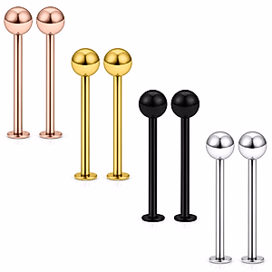 Kridzisw 16G Cheek Tongue Piercing Jewelry Flat Back Cheek Dimple Tongue Rings Stainless Surgical Steel Long Bar Ashley Lip Labret Rings Stud Piercing Jewelry Women Men 19mm Silver Black Rose Gold