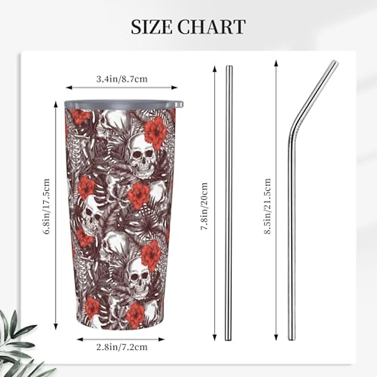 Yaxongx 20oz Tumbler Spooky Skull Flower Double Wall Vacuum Insulated Coffee Mug with Lid and Metal Straw Brush Reusable Stainless Steel Water Bottle Travel Cup Gifts for Car Ice Drinks Hot Beverage