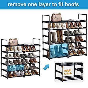 Samhe 6 Tiers Shoe Rack, 24 Pairs Shoes Boots Storage Organizer Stackable Metal Stand Shelf for Closet Entryway Hallway, Black