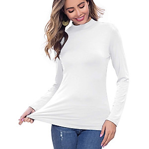 VOBCTY White Turtleneck Women Casual Long Sleeve Lightweight Slim Fitted Based Layer Shirts White X-Large