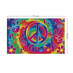 LOONELO Peace Groovy Love Backdrops Banner with 71x44 inch,60's Carnival Groovy Party Decoration Banner,Retro Hippie Boho Photography Background for Hippie Theme Groovy Party Decorations Rainbow
