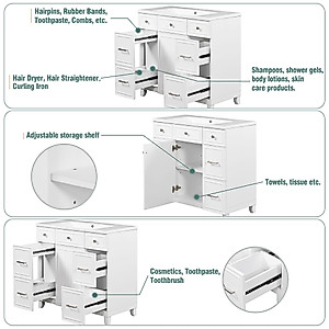Merax 36" Bathroom Vanity with Soft Closing Door, Combo Stand Storage Cabinet Set and Square Resin Sink Top, White