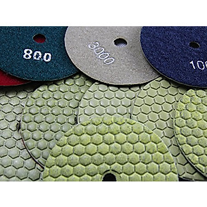 Konfor Diamond Polishing Pads 4 inch Dry/Wet 7 Piece Set for Granite Travertine Concrete Quartz Terrazzo Engineered Stone Countertops