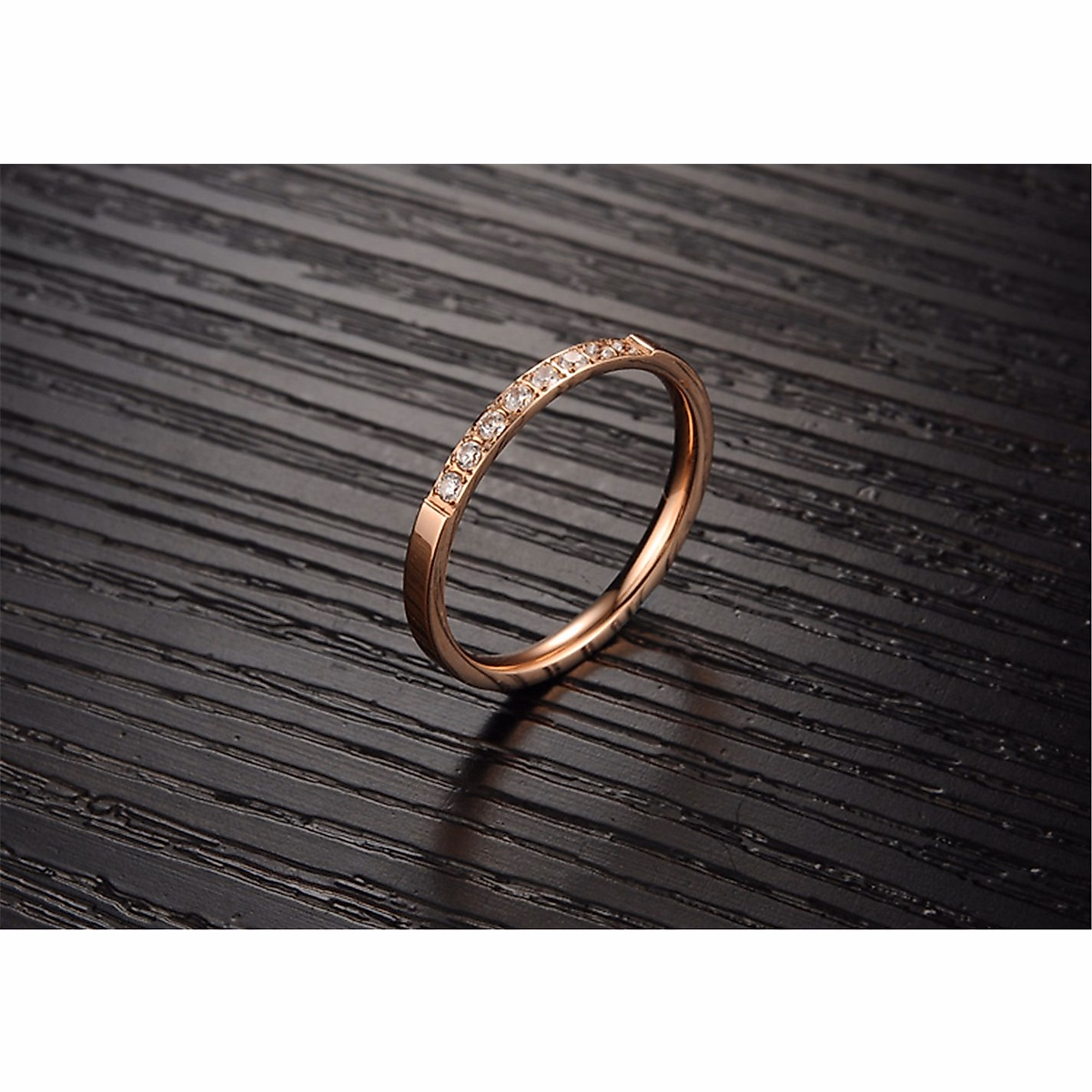 Fashion Month Women 2mm Luxury Titanium Stainless Steel Cubic Zirconia CZ Inlay Rose Gold Ring Wedding Engagement Band Size 4