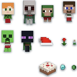 Mattel Minecraft Mob Head Minis Advent Calendar with 24 Surprises Including 6 Action Figures & Accessories, Includes Steve, Holiday Gift