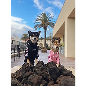 ChoChoCho Woof Dog Hoodie, Designer Dog Hoodies for Small Medium Large Breeds, Art Collection Dog Sweatshirts, Street Drawstring Hoodies Outfit Clothes for Puppy Puppies (M, Sakura/Black)