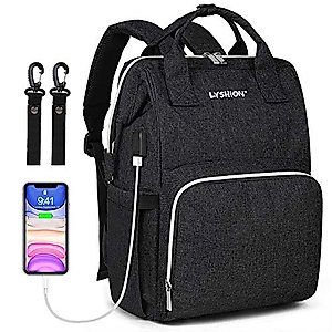 Diaper Bag Backpack,Multifunction Travel Maternity Baby Nappy Changing Bags with USB Charging Port (Dark Black)