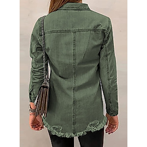 Dokotoo Jean Jacket Women Fashion Spring Summer Country Concert Outfits Casual Long Sleeve Denim Shirt Distressed Boyfriend Denim Jacket Shackets Western Jean Jacket Womens Clothing Green Jackets XL