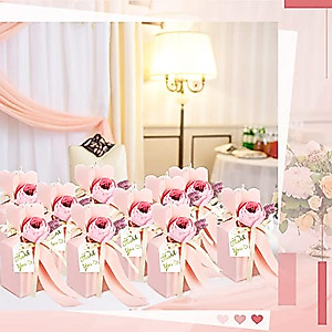 TaoBary 50 Pcs Bridal Shower Party Favor Boxes DIY Wedding Favors Candy Boxes with Ribbon and Flower Flower Party Favor Boxes for Engagement, Bridal Shower Party, Wedding Decorations (Pink)