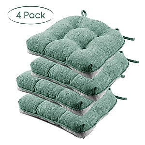 Basic Beyond Chair Cushions for Dining Chairs 4 Pack, Memory Foam Chair Cushion with Ties and Non Slip Backing, 15.5 x 15.5 Inches Tufted Chair Pads for Dining Chairs(Green)