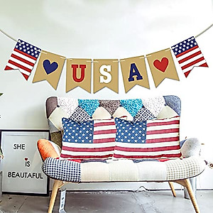 USA Banner Patriotic Garland Bunting 4th th of July Decorations American Independence Day Parade Memorial Day Veterand Day Celebration Red White and Blue Theme Indoor Outdoor Party Supplies