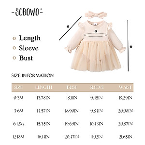 SOBOWO Beige Baby Dress Beige Baby Girl Outfit Infant Girl Tutu Dress Baby Ruffle Romper Dress Toddler Girl Skirt Headband Party Clothes(0-3 Months, Beige L)