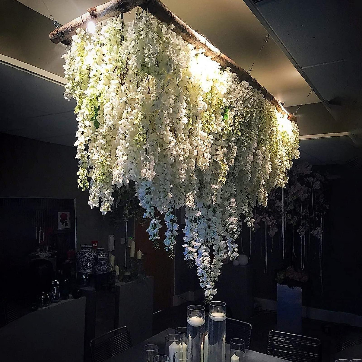 24 Pack Wisteria Artificial Hanging Flowers 3.6 Ft White Fake Silk Flower Vines Rattan Garland Long String Wisteria String Home Garden Wall Decoration Outdoor Wedding Party Ceremony Arch Floral Decor