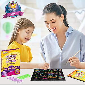 pigipigi Gifts for 3-12 Year Old Girls Boys - 3 Pack Rainbow Scratch Off Notebooks Arts Crafts Supplies Set Color Drawing Paper Kit for Kids Birthday Game Party Favor Christmas Easter Activity Toy