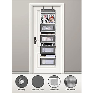 JARLINK 2 Pack 5-Shelf Over Door Hanging Organizer, Wall Mount Storage for Bedroom, Clear Window and PVC Pocket for Storage Cosmetics, Stationery, Sundries, etc (Grey)