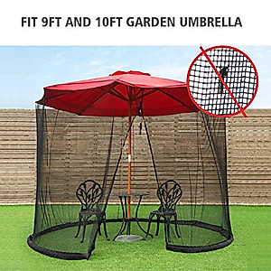 Tangkula 9/10FT Patio Umbrella Screen, with Zipper Door and Polyester Mesh Netting, Height and Diameter Adjustable, Suitable for Outdoor Patio Camping Umbrella