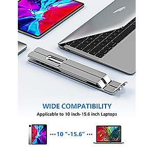 ZSIMC Laptop Stand, Adjustable Aluminum Foldable Portable Holder, Upgrade Whole Anti-Slip Silicone Pad, Laptop Riser for Desk Compatible with MacBook Air pro, iPad, Lenovo, 10-15.6” Laptop and Tablet