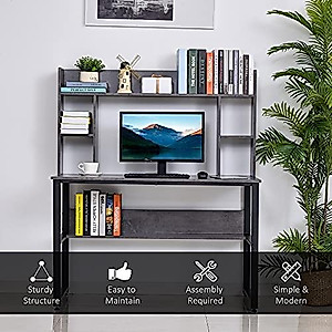 HOMCOM Office Computer Desk Writing Table Workstation with Storage Shelves, Decorative Hutches, & Strong Build, Grey