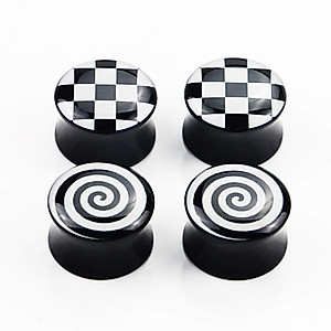 Awinrel Checkered and Spiral Saddle Ear Gauges Set UV Acrylic Ear Plugs Tunnel Stretcher Expander Body Piercing Jewelry 4 Pieces 00G 10mm