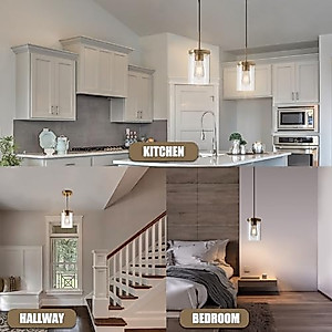 OUVR Gold Pendant Light Fixtures,5 Inch Globe Pendant Lights Kitchen Island with Clear Glass, Hanging Lights for Kitchen Island, Dining Room, Bedroom, Hallway, Farmhouse - 1 Pack