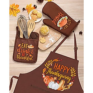 Thanksgiving Apron Mitt and Pot Holder Thanksgiving Kitchen Gift Set Happy Thanksgiving Fall Turkey Cooking Chef Adjustable Baking Apron Funny Housewarming Friendsgiving Wedding Gifts for Women