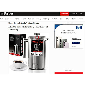 SterlingPro French Press Coffee Maker (1L)-Double Walled Large Coffee Press with 2 Free Filters-Enjoy Granule-Free Coffee Guaranteed, Stylish Rust Free Kitchen Accessory-Stainless Steel French Press