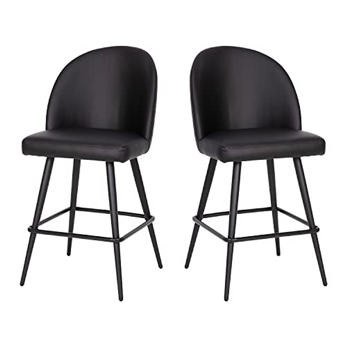 Flash Furniture Lyla Commercial Grade Modern Armless Counter Stools-Black LeatherSoft Upholstery-26" Barstool-Contoured Backrest-Steel Frame & Footrest-Set of 2