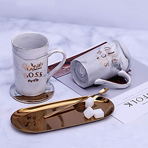 Jumway 14 oz World's Greatest Boss Mug - Best Gifts for Boss Funny Gifts for Dad World's Best Boss mug Office Gift Grey Marble Ceramic Coffee Cup