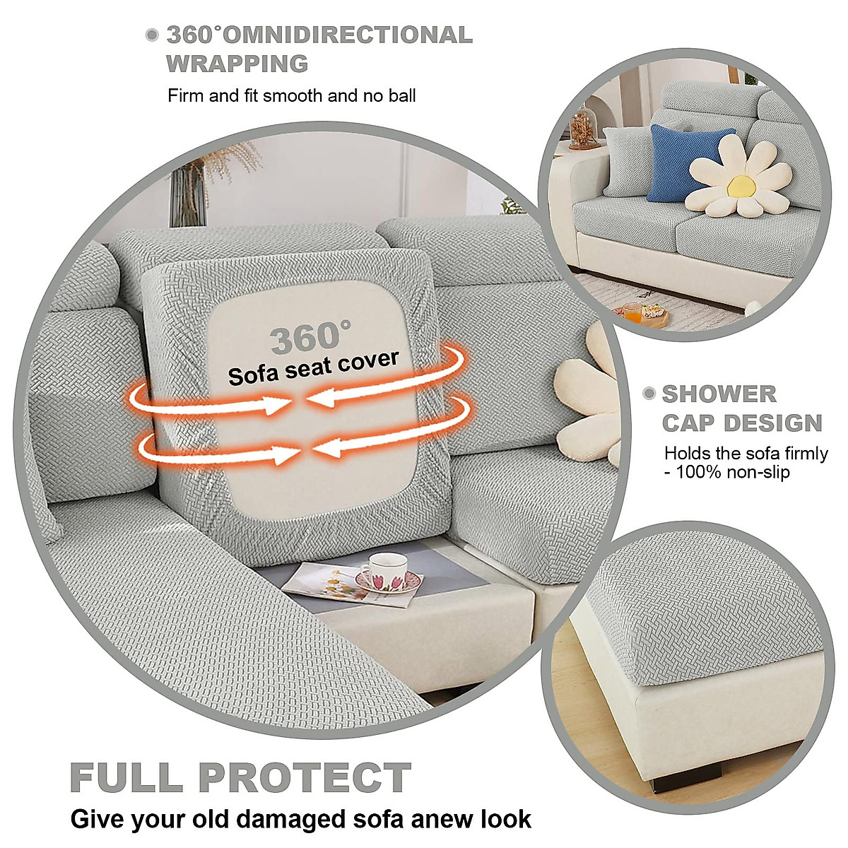 2024 New Wear-Resistant Universal Sofa Cover, Stretch Couch Cushion Slipcovers Replacement, Anti-Slip L Shape Sofa and Chaise Lounge Sofa Slipcover (Weave Light Grey,Chaise Cover)