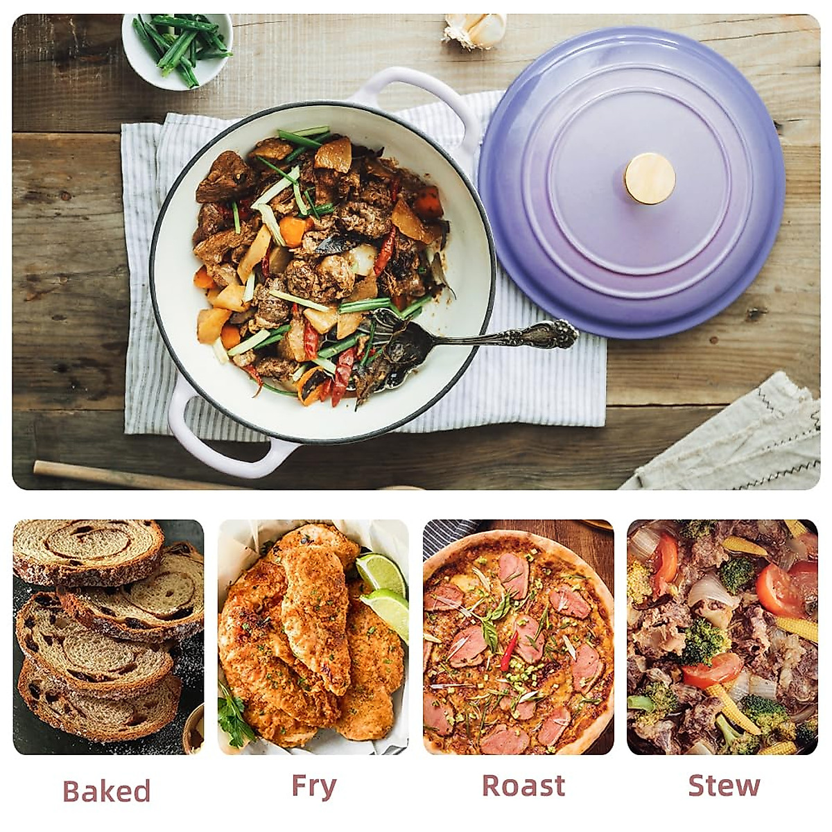 M-COOKER 4.5 Quart Dutch Oven Pot with Lid: Versatile Cast Iron Enamel Dutch Oven for Sourdough Bread Baking or Frying, Roasting, and Simmering(Purple), 13.7Lx10.2Wx6H