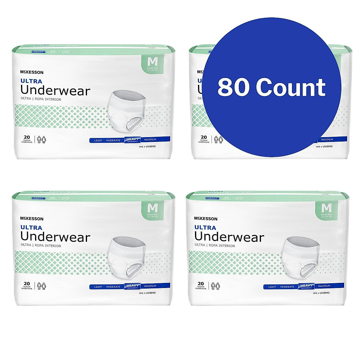 McKesson Ultra Underwear, Incontinence, Heavy Absorbency, Medium, 80 Count