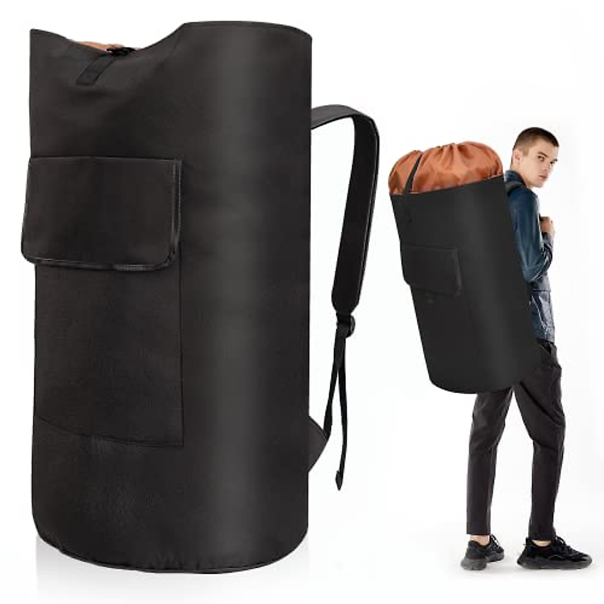 SJEhome 115L Laundry Bag Backpack Extra Large, Portable Durable Laundry Bag with Adjustable Padded Shoulder Straps,Heavy Duty laundry bag with Pocket for College Dorm,Travel,Laundromat,Apartment,Black