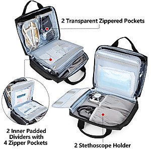 Trunab Utility Nurse Case Padded Stethoscope Case, Hold Two Stethoscopes/BP Cuffs and Nurse Accessories, Small Empty First Aid Bag for Nurses, Doctor, Black (Patent Design)