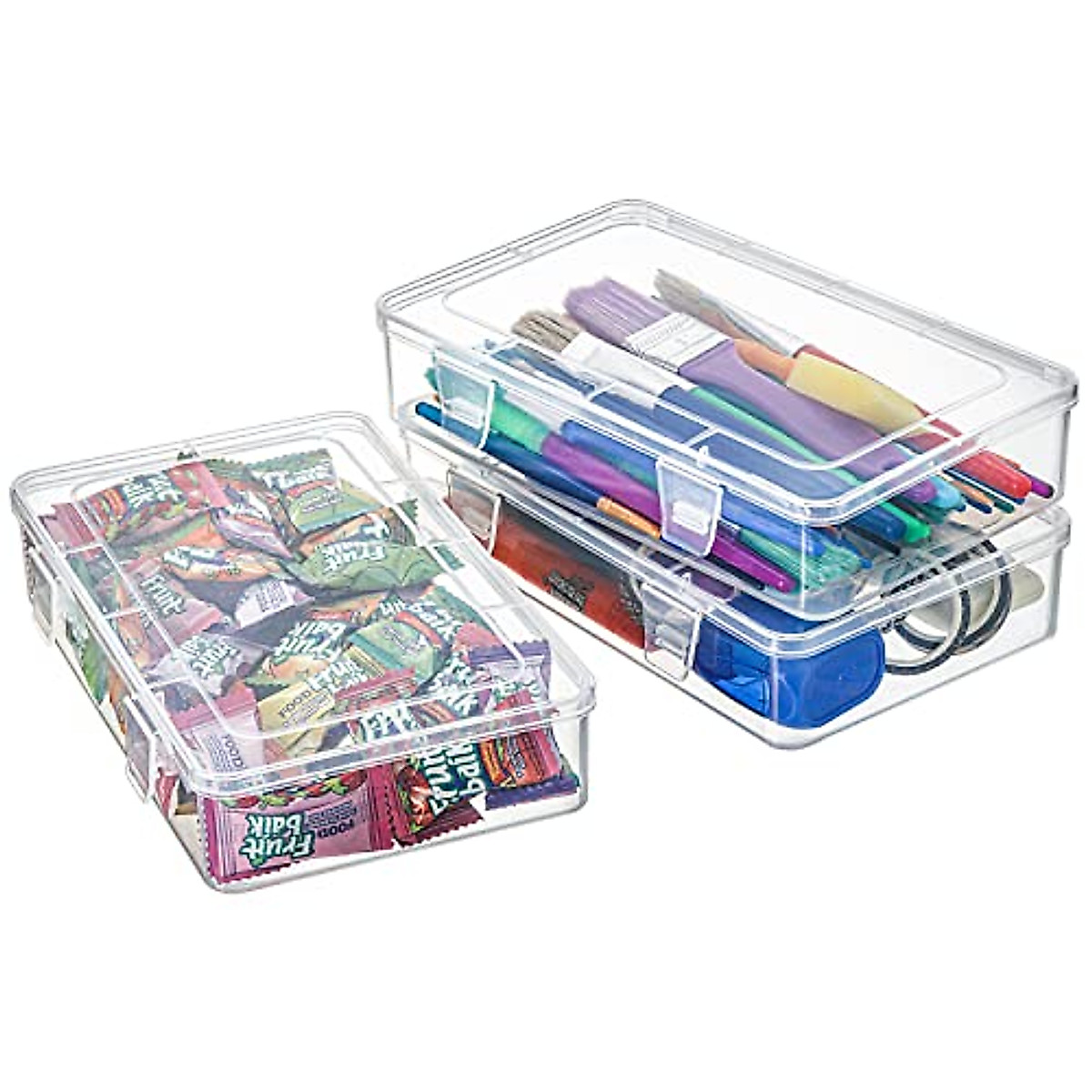 Kingrol 12 Pack Clear Plastic Storage Containers with Lids, 8 x 5 x 1.75 Inch Empty Hinged Boxes, Stackable Organizer Boxes for Home, Office, Craft Supplies