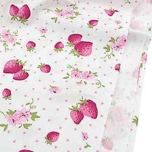 Hanjunzhao Strawberry Fabric by The Yard, Strawberries on White Background, Cotton Fabric for Clothing Sewing and Arts Crafts, 39 by 63-inch (1.09 by 1.75-Yard), Pink White