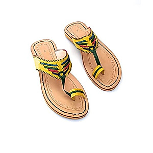 Cowhide Shoes Men Jesus Sandals Unisex Hippie Shoes Brown Leather Moroccan Sandals Men Bohemian Shoes Hawaiian Sandals (XL, yellow)