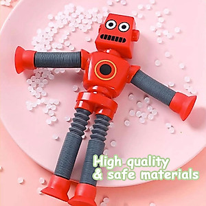 Pop Tubes Robot Toy, 4 Packs Fidget Toys Telescopic Suction Cup Robotics Autism Sensory Toys for Toddlers Boys Girls Educational Classroom Treasure Box Stretchy Robots Party Favors