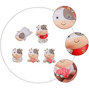 Happyyami 5pcs Mini Cute Cow Ornament Chinese Zodiac Figurines ox Statue Bonsai Ornament Lucky ox Lucky Cow Figure Cow Cake Figure Cow Figure Figurine Cow Statues Animal Resin Blush Embossed