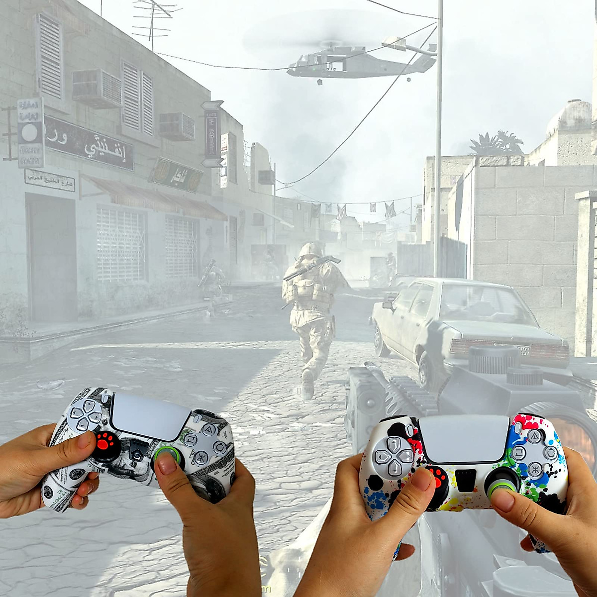 Silicone Skin for Ps5 Controller, 2pcs Anti-Slip Shell Cover Case with 10 Joystick Grips, 2 Pairs L2 R2 for Playsation 5 Controller Wireless Gamepad