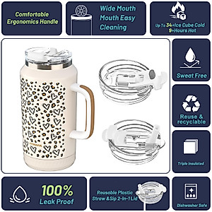 Hydraful 64 oz Tumbler with Handle and Straw - 100% Leak-Proof - Insulated Cup Reusable Stainless Steel Large Water Bottle Travel Mug for Gym, Hiking, and Camping - Gifts for Women Men Him Her
