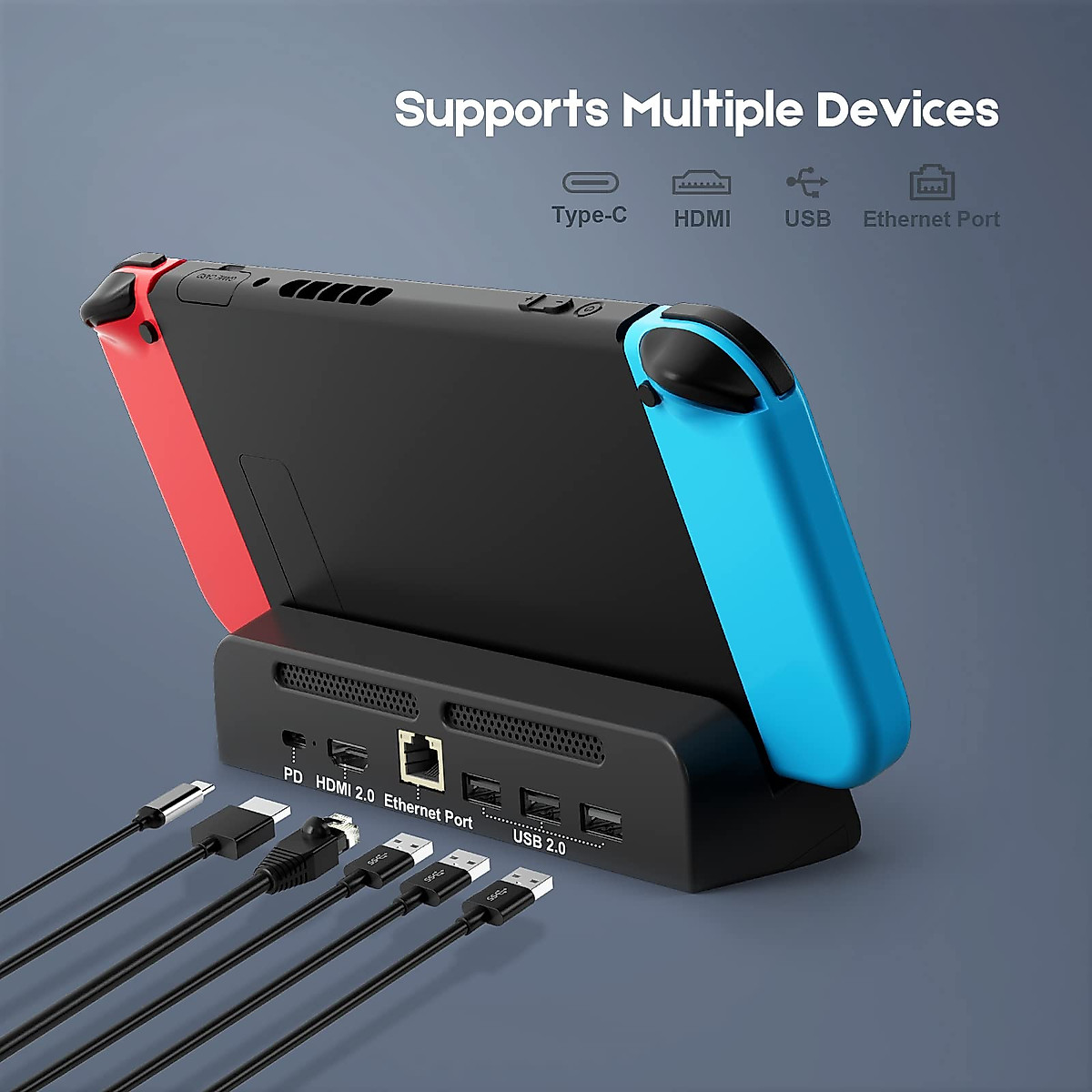 Switch Dock(with LAN Port), Docking Station for Switch/Switch OLED, Switch Portable Charging Stand with Ethernet Port, 4K HDMI 2.0 and USB 2.0 Port, Replacement for Switch Dock