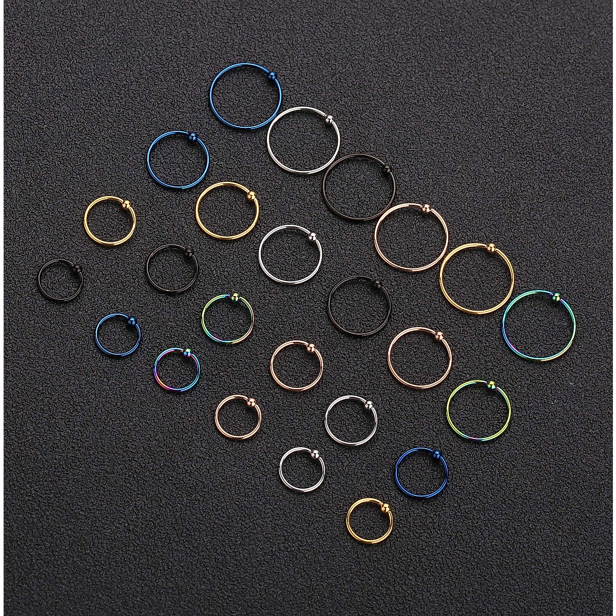 YOVORO 24PCS 20G Stainless Steel Nose Rings Hoop Cartilage Helix Ear Piercing Tragus Body Jewelry