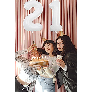 40 Inch Large White 21 Numbers Balloons Giant Helium Big Foil 12 Digital Balloon Sweet 12th 21st Birthday Party Girl Women for Boy Man Anniversary Decorations Supplies