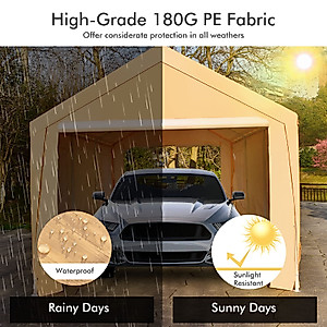 GYMAX Carport, 10x20ft Portable Garage with Roll-up Window, Removable Sidewall & Doors, Heavy Duty Metal Car Canopy for Truck, Boat, Automobiles, All Season Tent Shelter