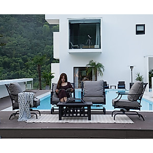 Grand patio Outdoor 5 Pieces Furniture Set,4 Motion Patio Chairs and 32" Wood Burning Fire Pit,Gray